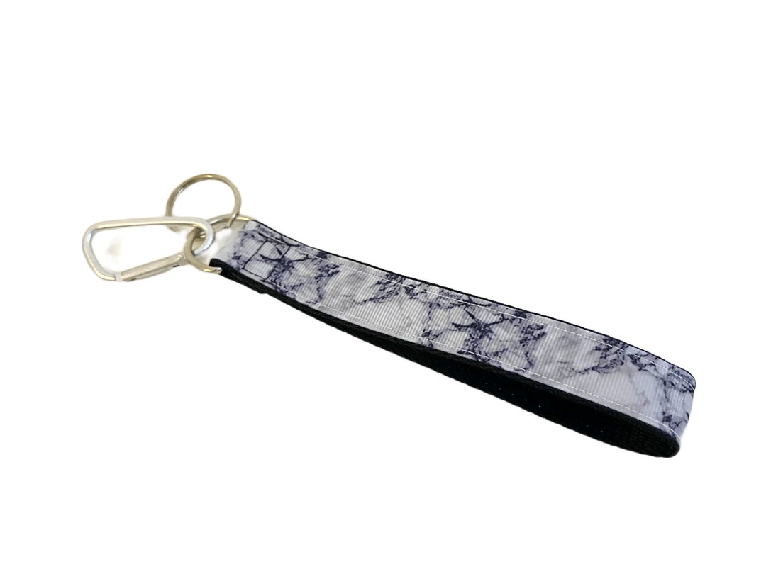 Black & White Marble Wristlet Key Chain, Hands Free Water Bottle Handle ...