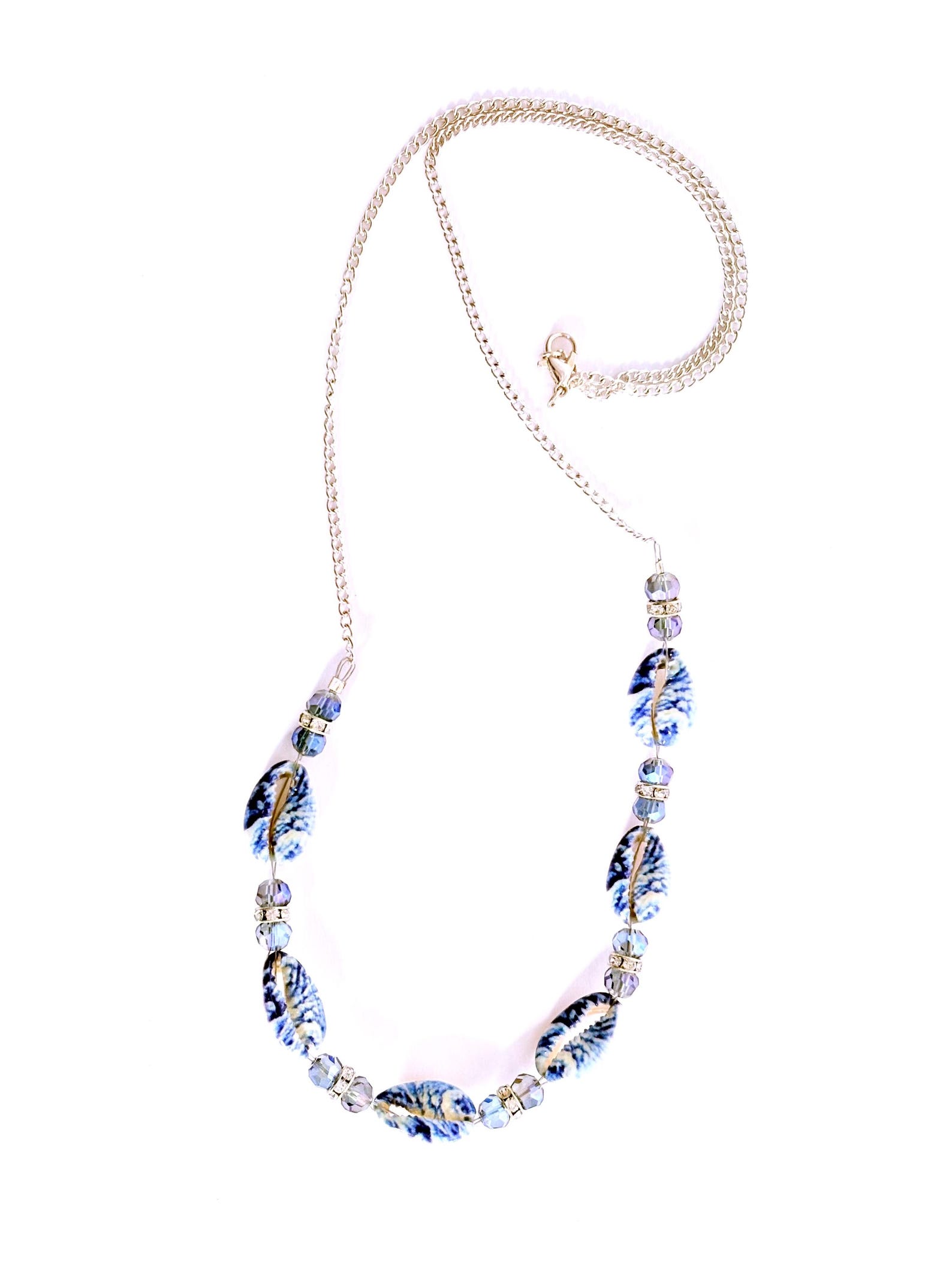 Blue and White Cowrie Shell Necklace With Silver Chain - Etsy