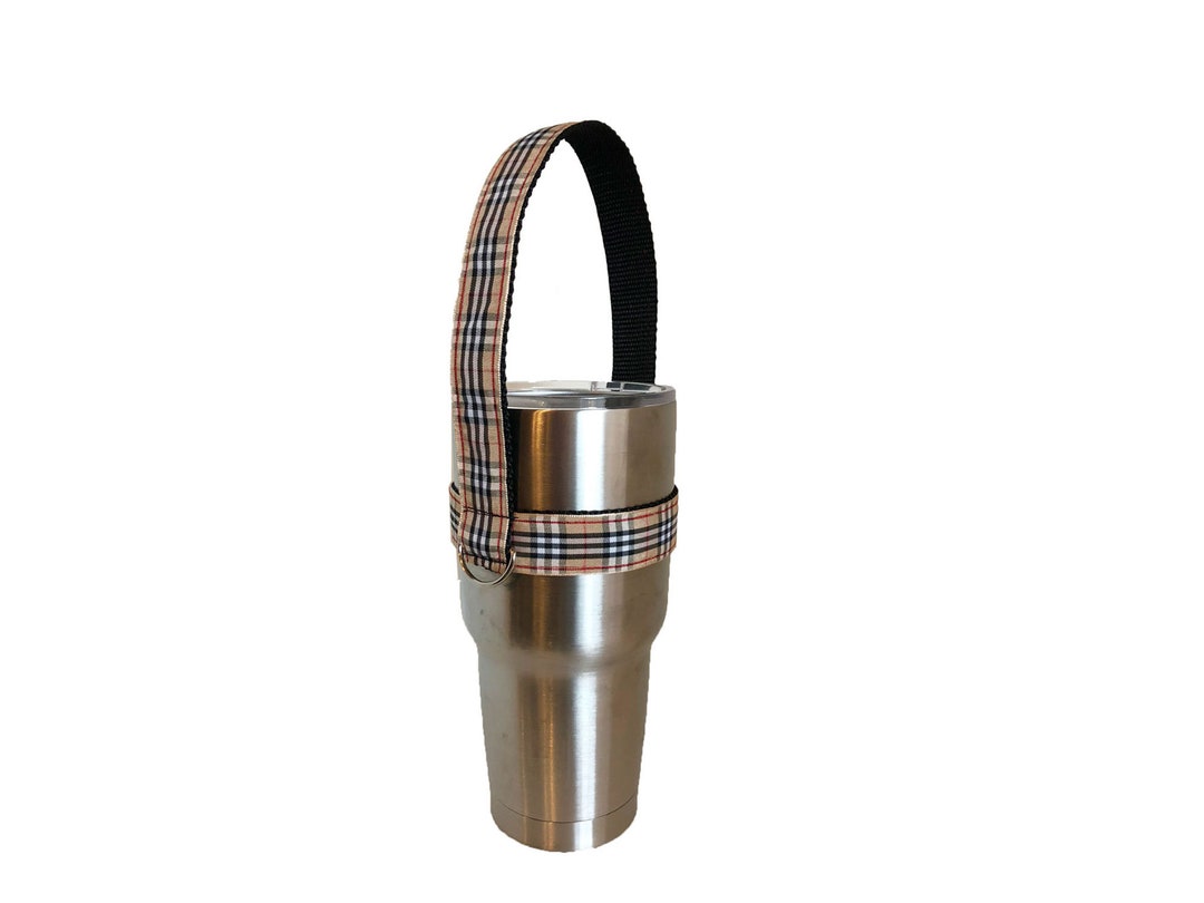 Preppy Tan and Black Plaid Hands Free Tumbler Tote - Yeti Cup Holder - Etsy