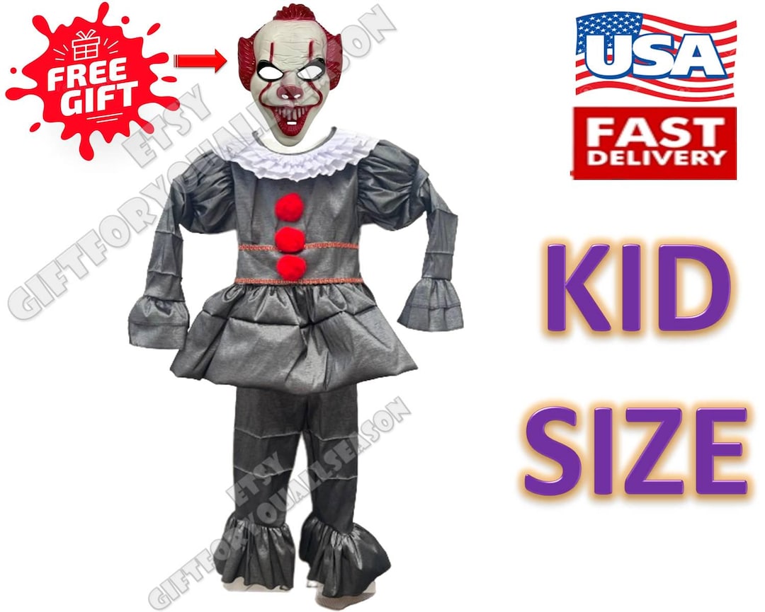 IT Pennywise Clown Gray Halloween Costume Child's Kids Boy Girl Unisex ...