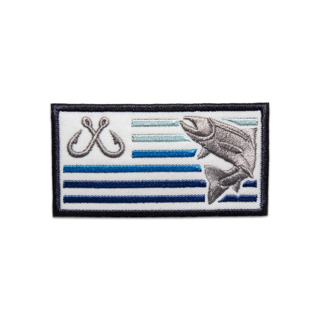 Fish Patch American Flag Fly Fishing Salmon Trout USA Military Army ...