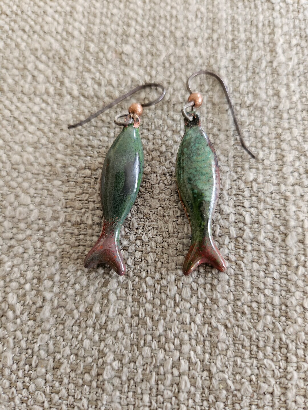 Enameled Fish Earrings, Green Fish Earrings - Etsy