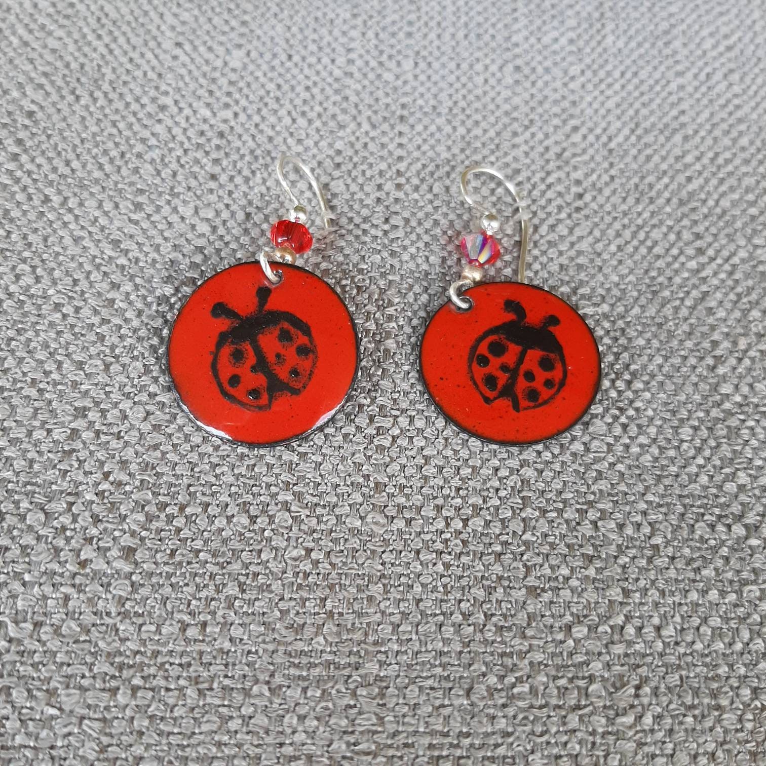 Ladybug Earrings, Enameled Ladybug Earrings, Red Earrings, Dangle ...