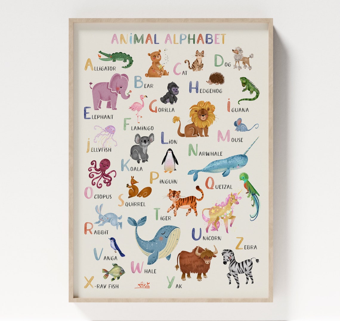 Animal Alphabet Poster Animal Alphabet Print Digital - Etsy