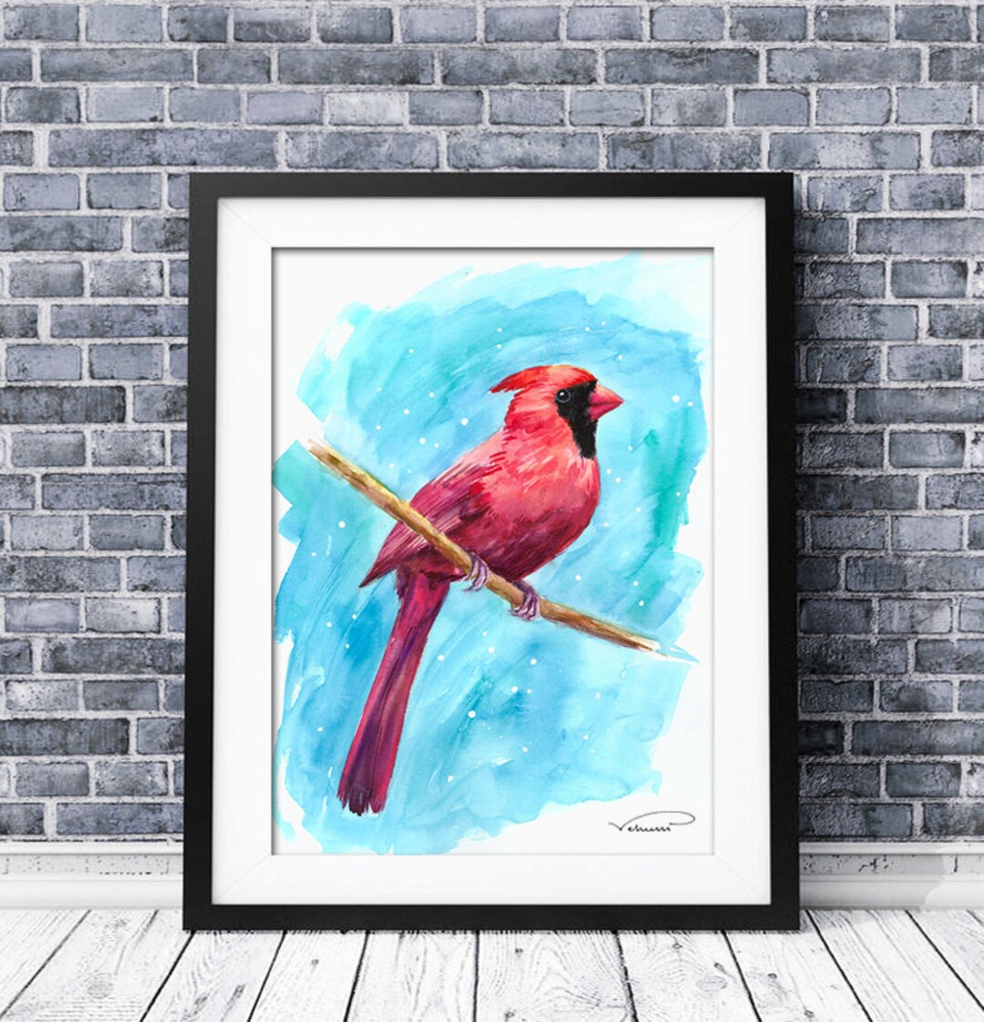 Red Cardinal Watercolor Print, Colorful Cardinal Bird Wall Art ...