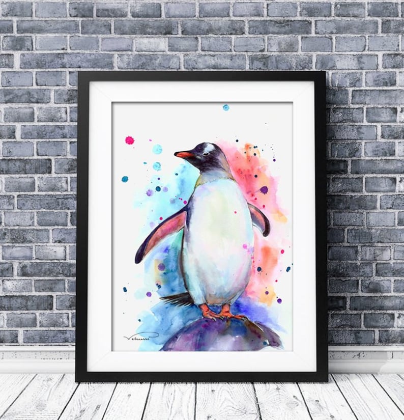Penguin Watercolor Print, Colorful Penguin Wall Art, Penguin Painting ...