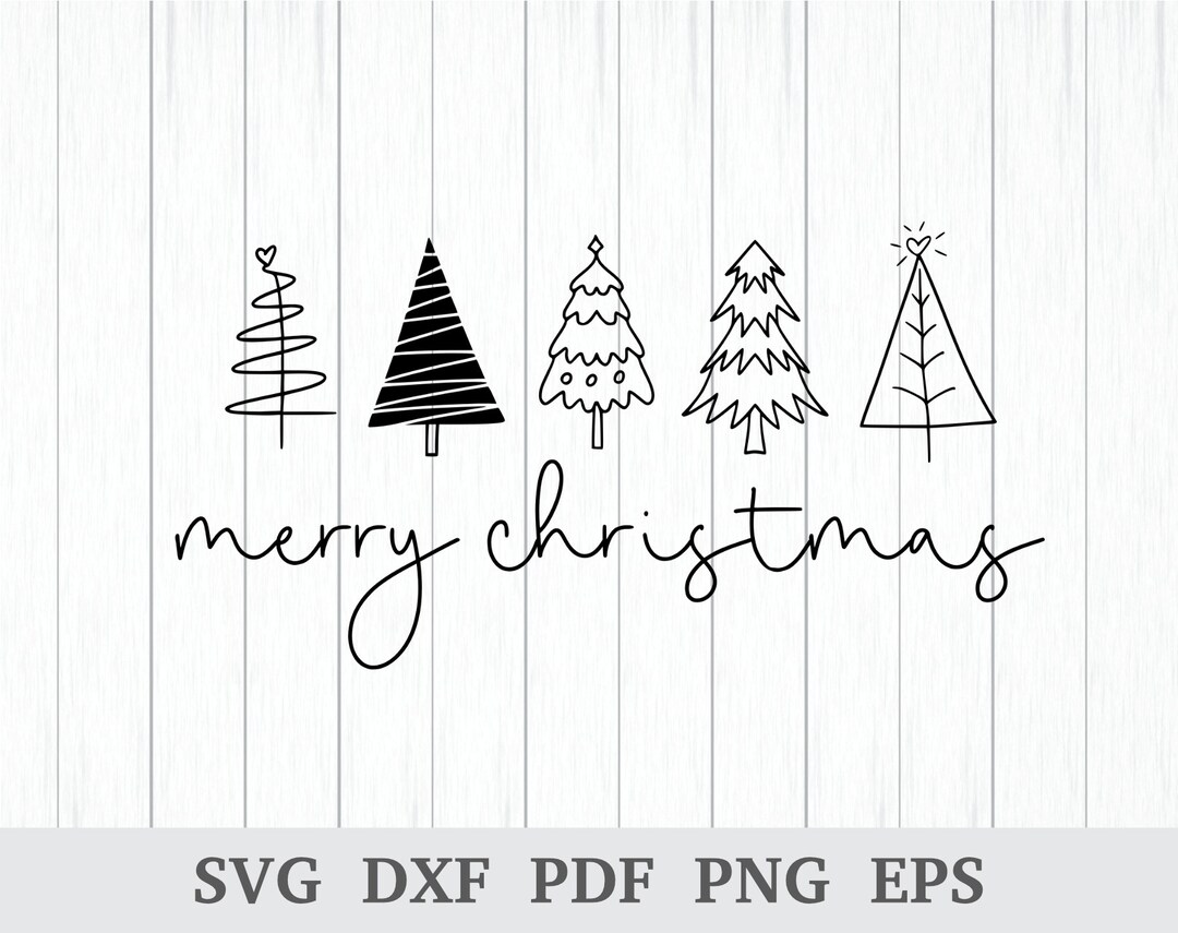 Merry Christmas Doodle Trees Svg, Christmas Doodle Svg, Hand Drawn ...