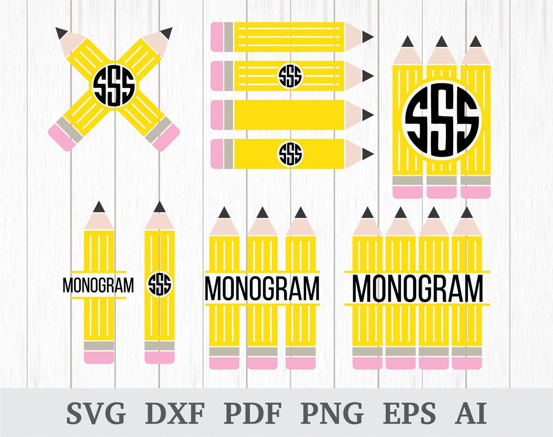 Pencil Monogram SVG, Pencil SVG, Pencil Split Monogram, Svg Cutting ...