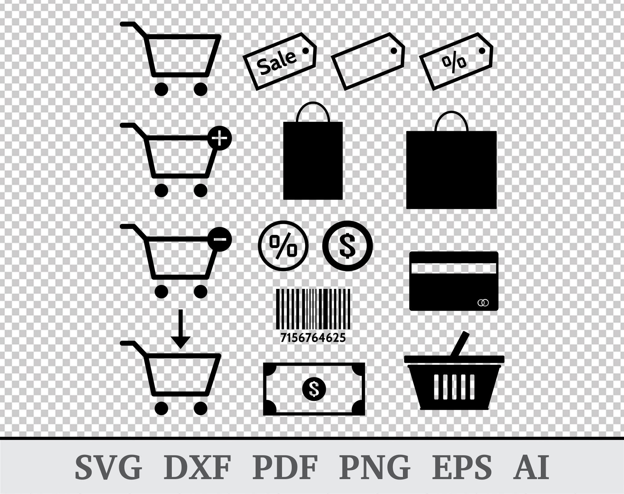 Shopping svg Shopping bag svg Shopping cart svg Barcode | Etsy