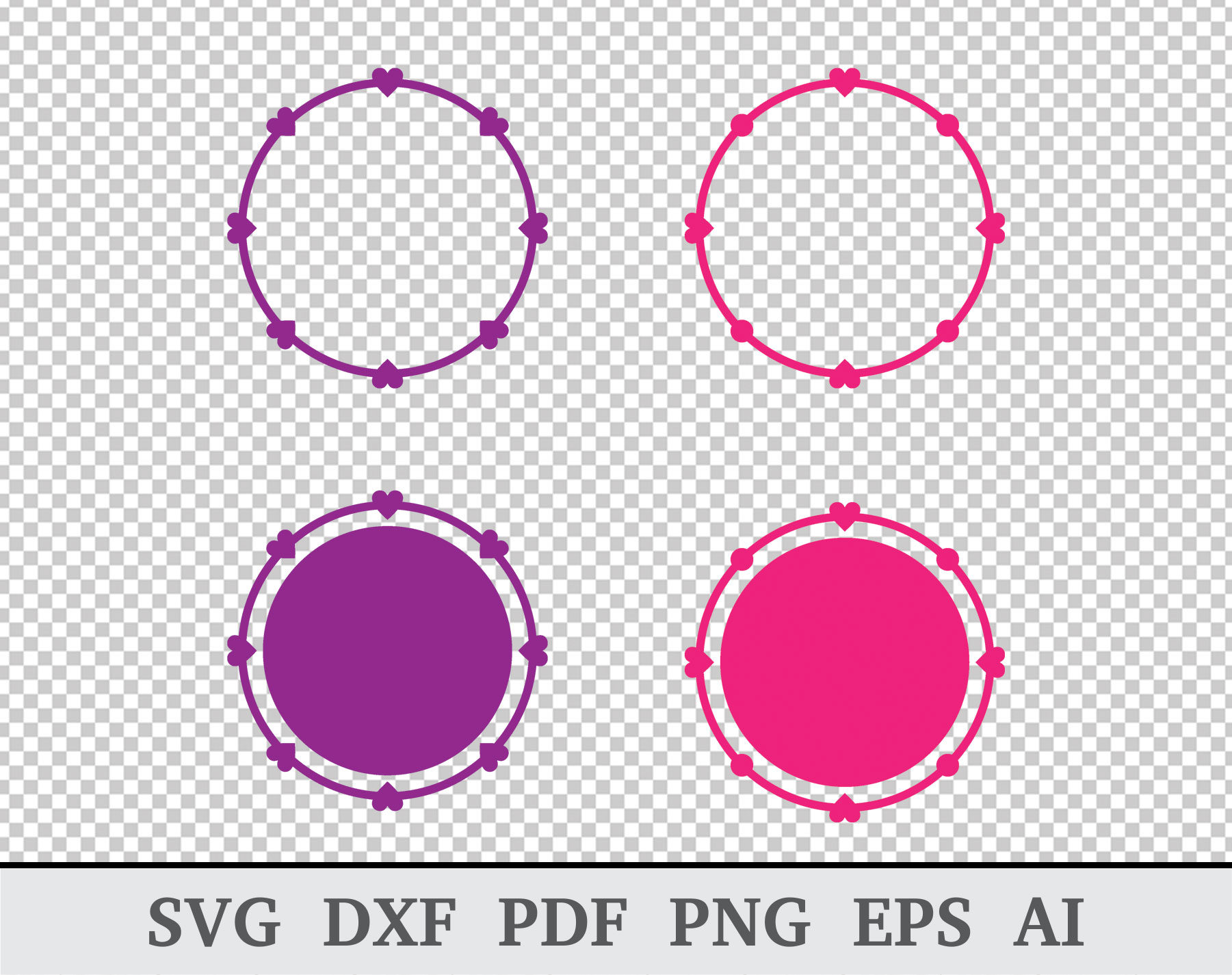 Hearts SVG, Monogram Frame SVG, Circle Monogram Frame SVG, Cricut ...