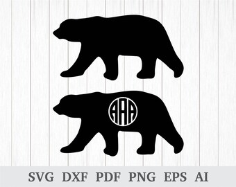 Bear SVG Silhouette Clipart DIY Griz Grizzly Bear Monogram - Etsy