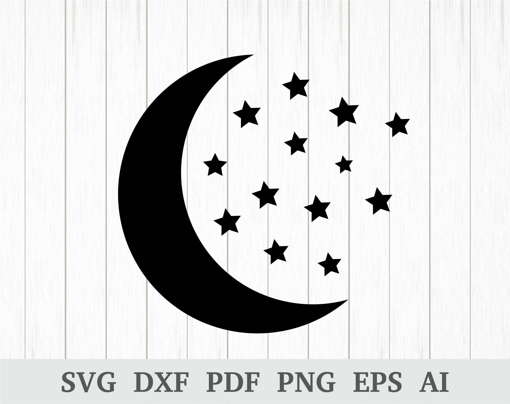Estrella lunar svg, Luna y estrellas svg, Celestial svg, Crescent moon ...