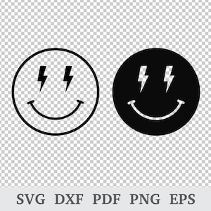 Lightning Smile Bolt SVG, Happy Face Lightning Bolt Svg, Retro Smiley Svg, Smiley Png, Cricut ...