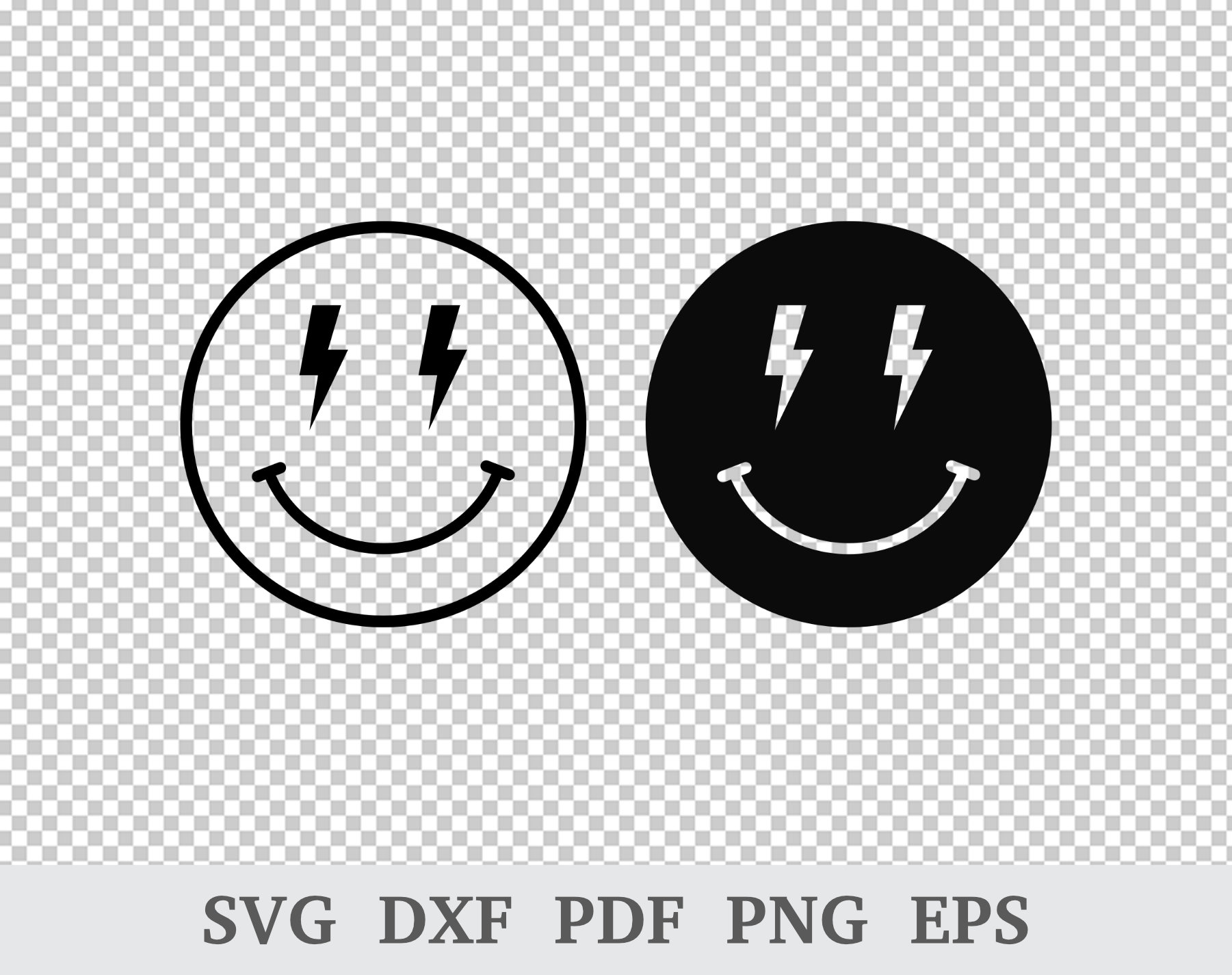 Lightning Smile Bolt SVG, Happy Face Lightning Bolt Svg, Retro Smiley ...