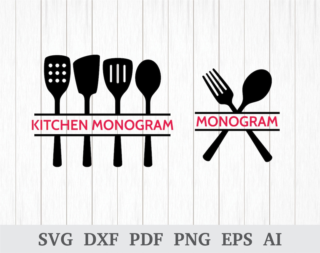 Split Kitchen Utensil SVG, Kitchen Monogram SVG, Kitchen SVG, Spoon ...