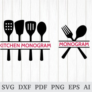 Split Kitchen Utensil SVG, Kitchen Monogram SVG, Kitchen SVG, Spoon ...