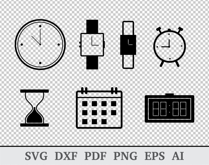 Clock SVG Watch SVG Alarm Clock Svg Hourglass Svg Calendar | Etsy