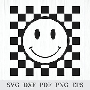 Checkered Smiley Face Svg, Retro Hap Face Svg, Emoji PNG, Boho Shirt ...