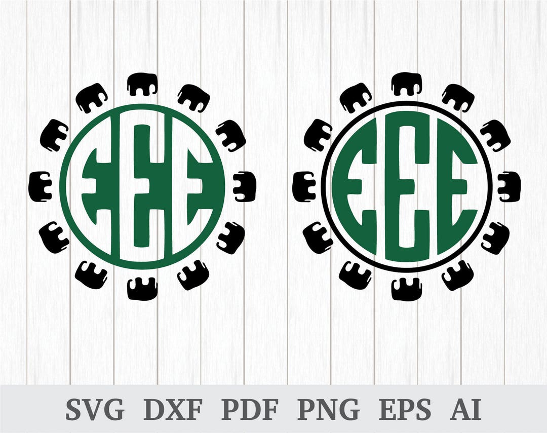 Elephant Circle Monogram SVG, Elephant SVG, Cute Elephant Clipart, Svg ...