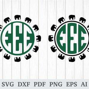 Elephant Circle Monogram SVG, Elephant SVG, Cute Elephant Clipart, Svg ...