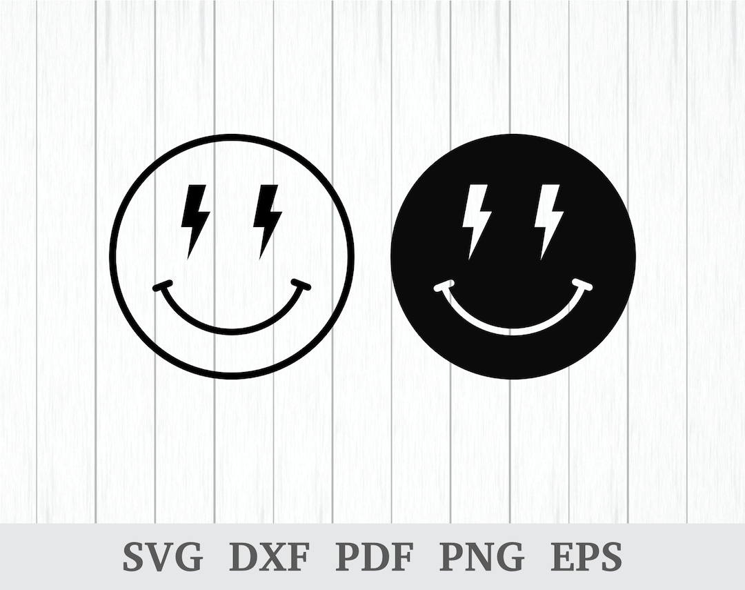 Lightning Smile Bolt SVG, Happy Face Lightning Bolt Svg, Retro Smiley Svg, Smiley Png, Cricut ...
