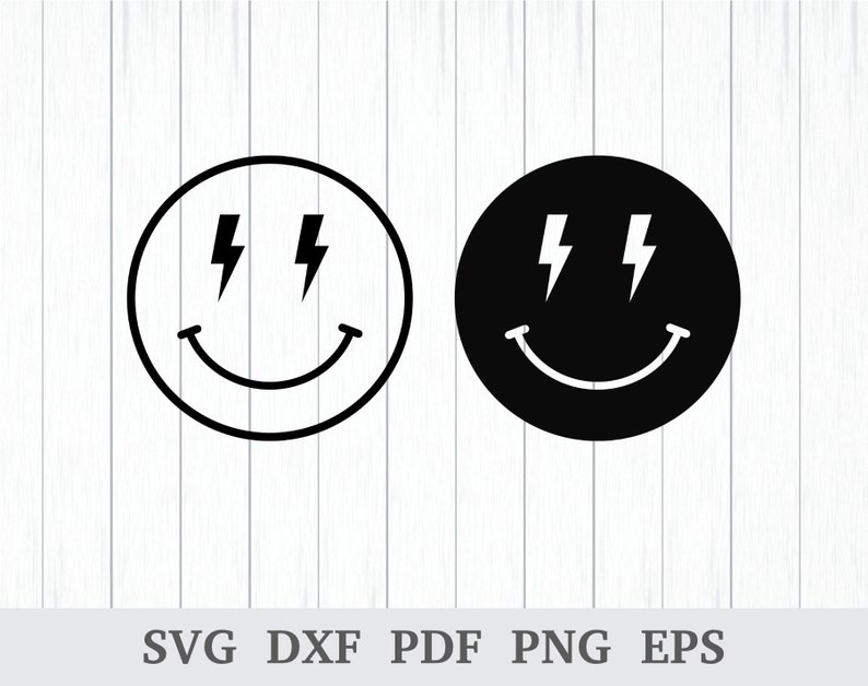 Lightning Smile Bolt SVG, Happy Face Lightning Bolt Svg, Retro Smiley ...