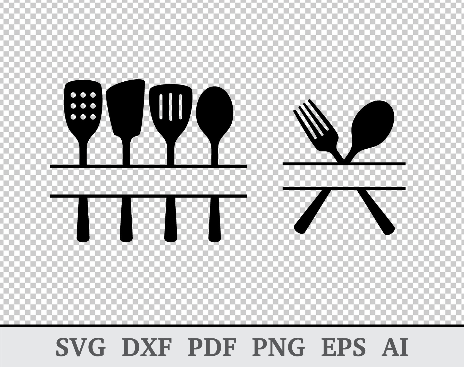 Split Kitchen Utensil SVG Kitchen Monogram SVG Kitchen SVG - Etsy