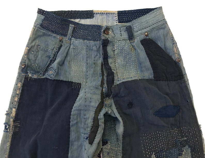 Vintage 40's Japanese Indigo Denim Boro Patchwork Sashiko Repaired ...