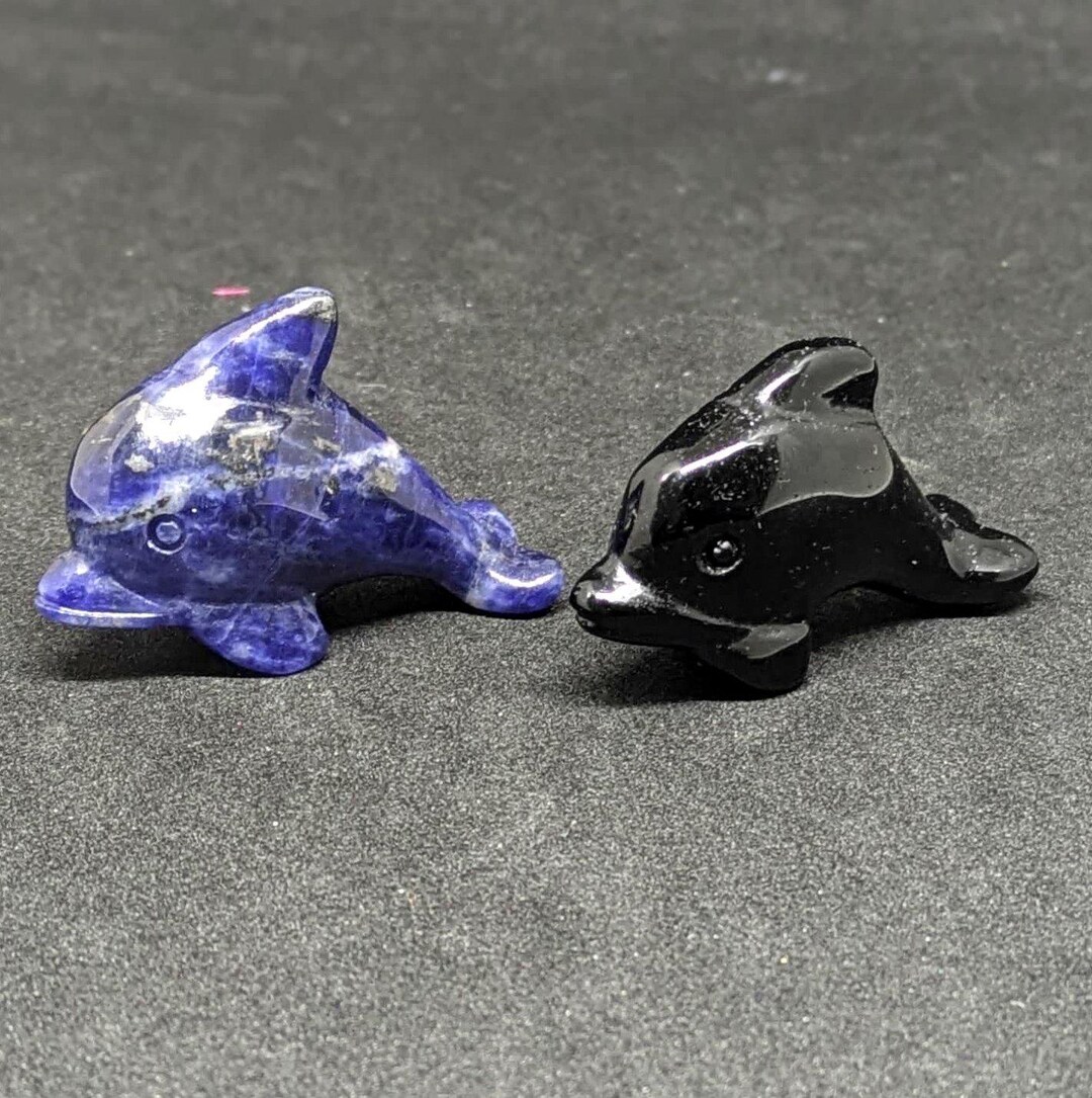 Black Onyx & Sodalite Stone Dolphins Hand Carved Animals Decor ...