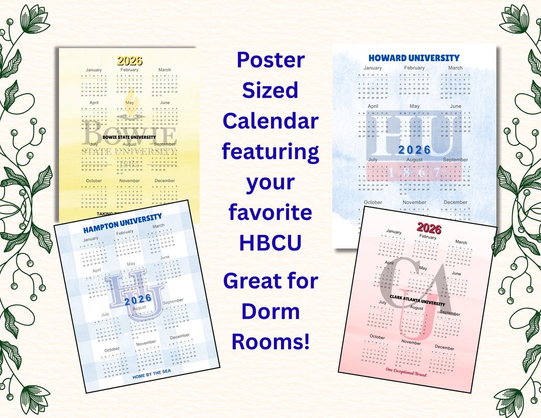 HBCU Single Page 2026 Calendar, Poster Sized Calendars, (digital ...