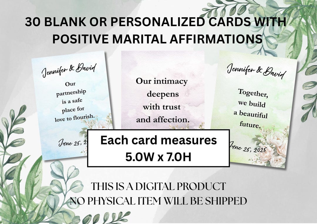 Personalized Positive Wedding Affirmation Cards; Printable Wedding ...