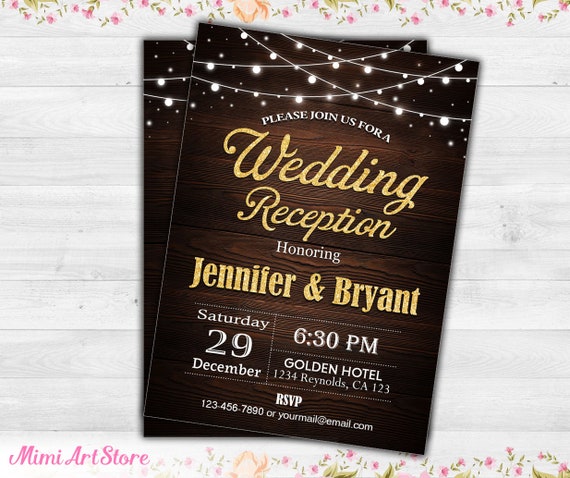 Wedding Reception Invitation. Rustic Wood Wedding Reception | Etsy