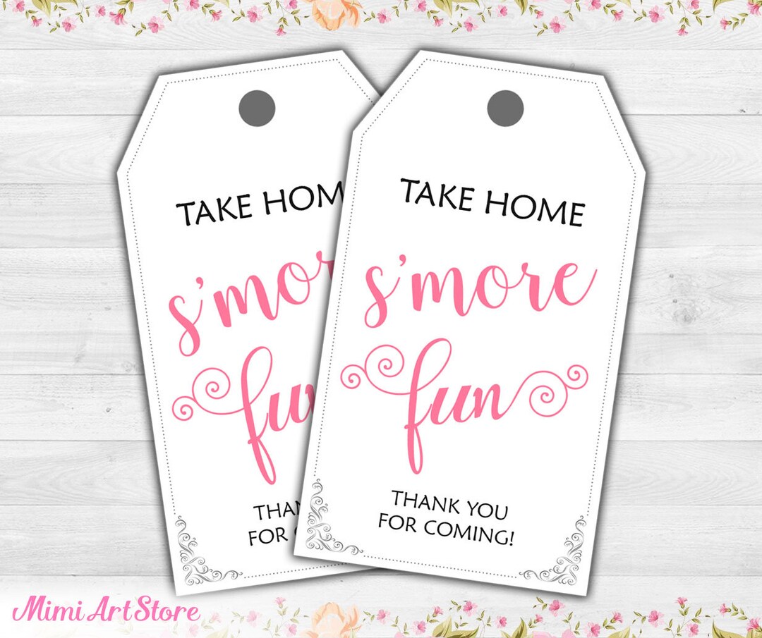 Take Home S'more Fun Favor Tags. Pink S'mores Fun Gift Tags. Girl Baby ...