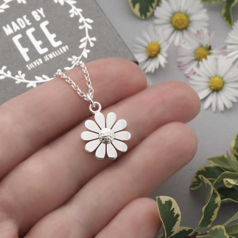Argentium Sterling Silver Daisy Necklace - 15mm 2cm 2.5cm - Handmade ...