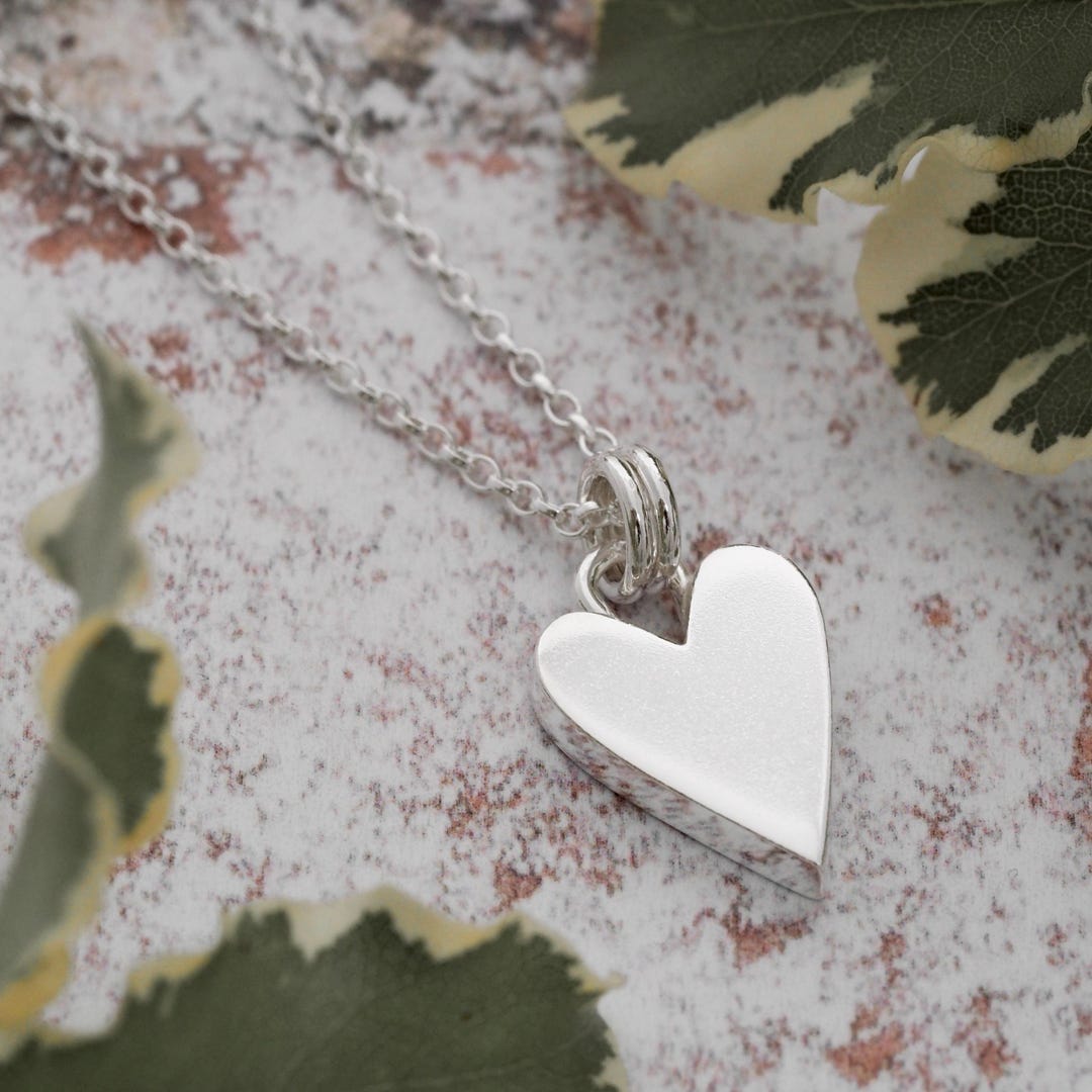 Chunky Solid Sterling Silver Heart Pendant Necklace - Unique Handmade ...