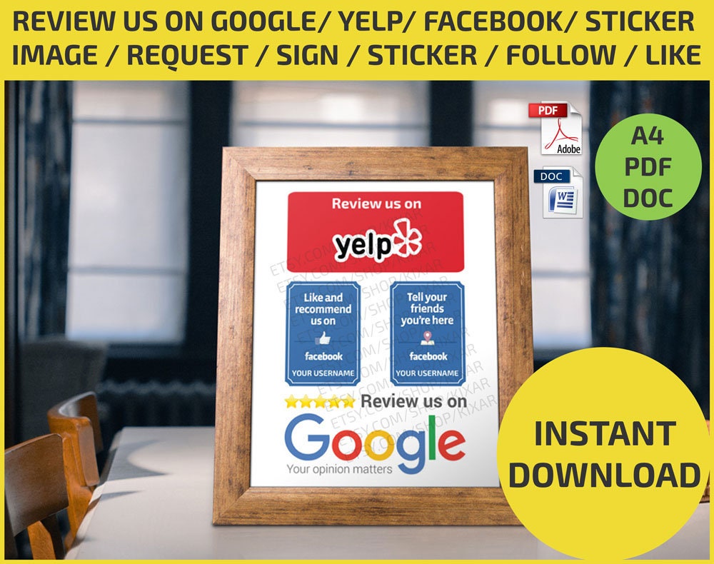 Review us on Google/ Yelp/ Facebook/ sticker / image / request | Etsy