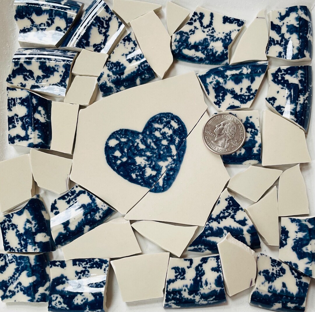Blue Heart China Mosaic Tiles: Handmade Art & Craft Supplies E803 - Etsy