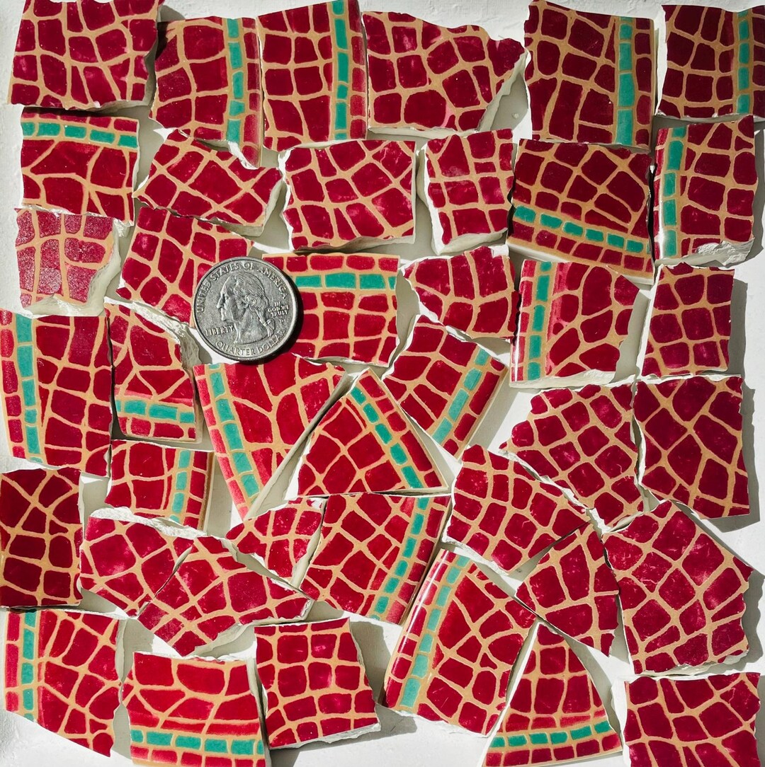 Red Green Alligator Pattern Mosaic Tile Pieces: Arts and Crafts ...