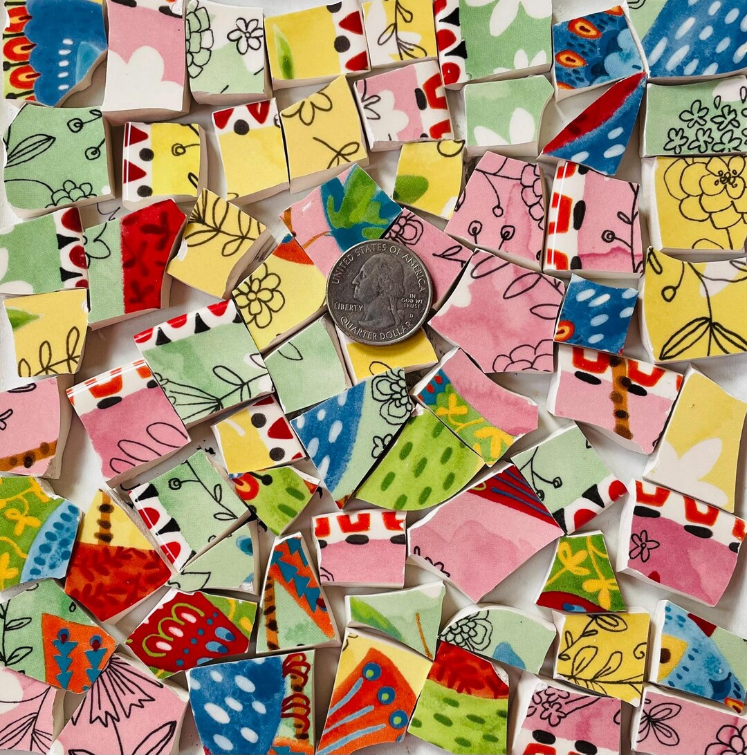 Hand Cut China Mosaic Tile Art Supplies - Bright Abstract Design Tiles ...