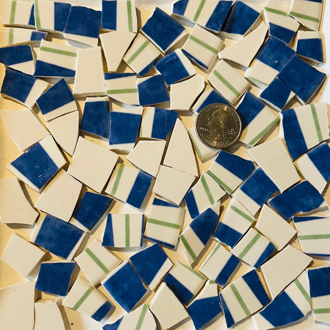 E682 Broken China Mosaic Art and Crafts Supplies Blue White & Green ...