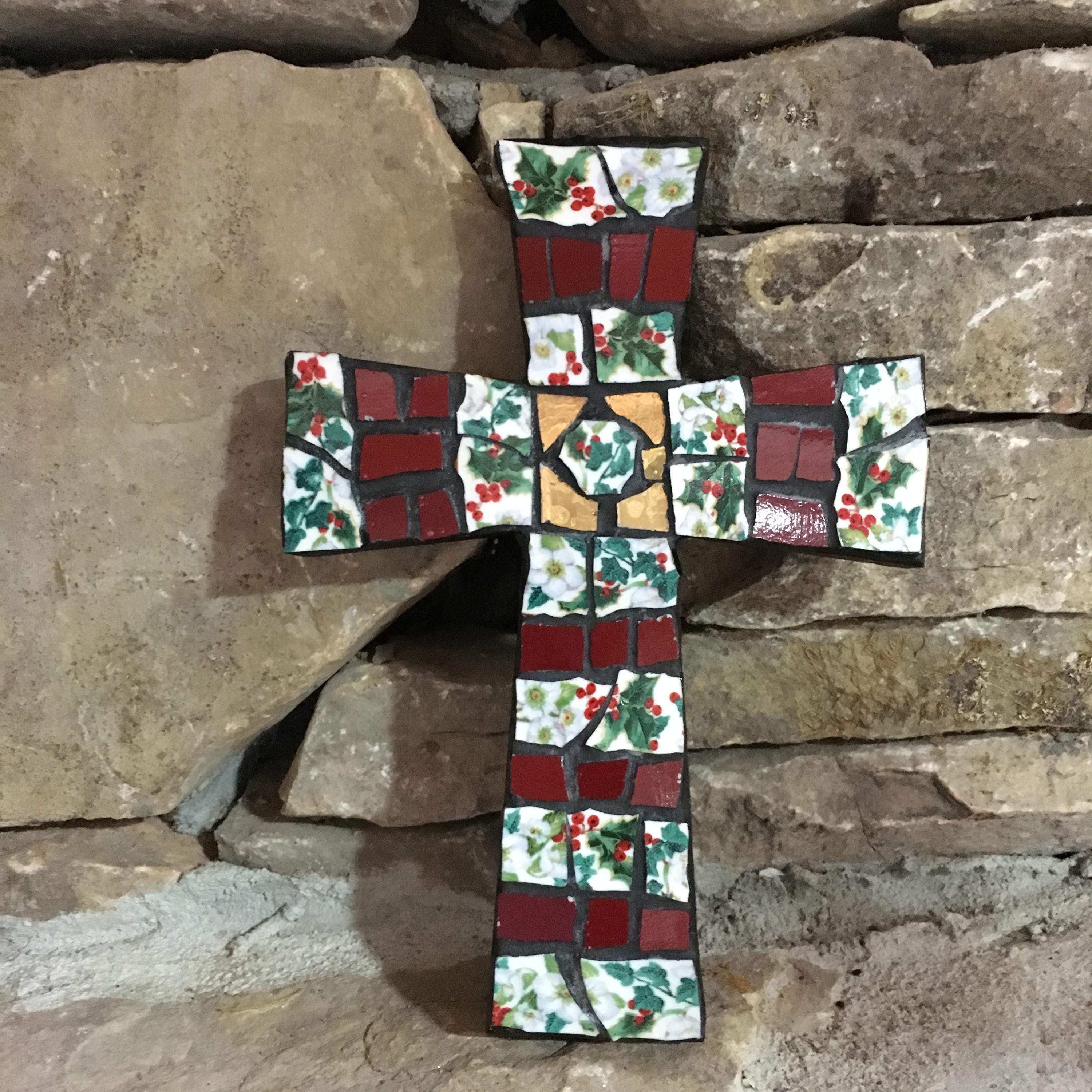 Handmade Mosaic Christmas Cross: Red Holly Christian Wall Art Mc022d - Etsy