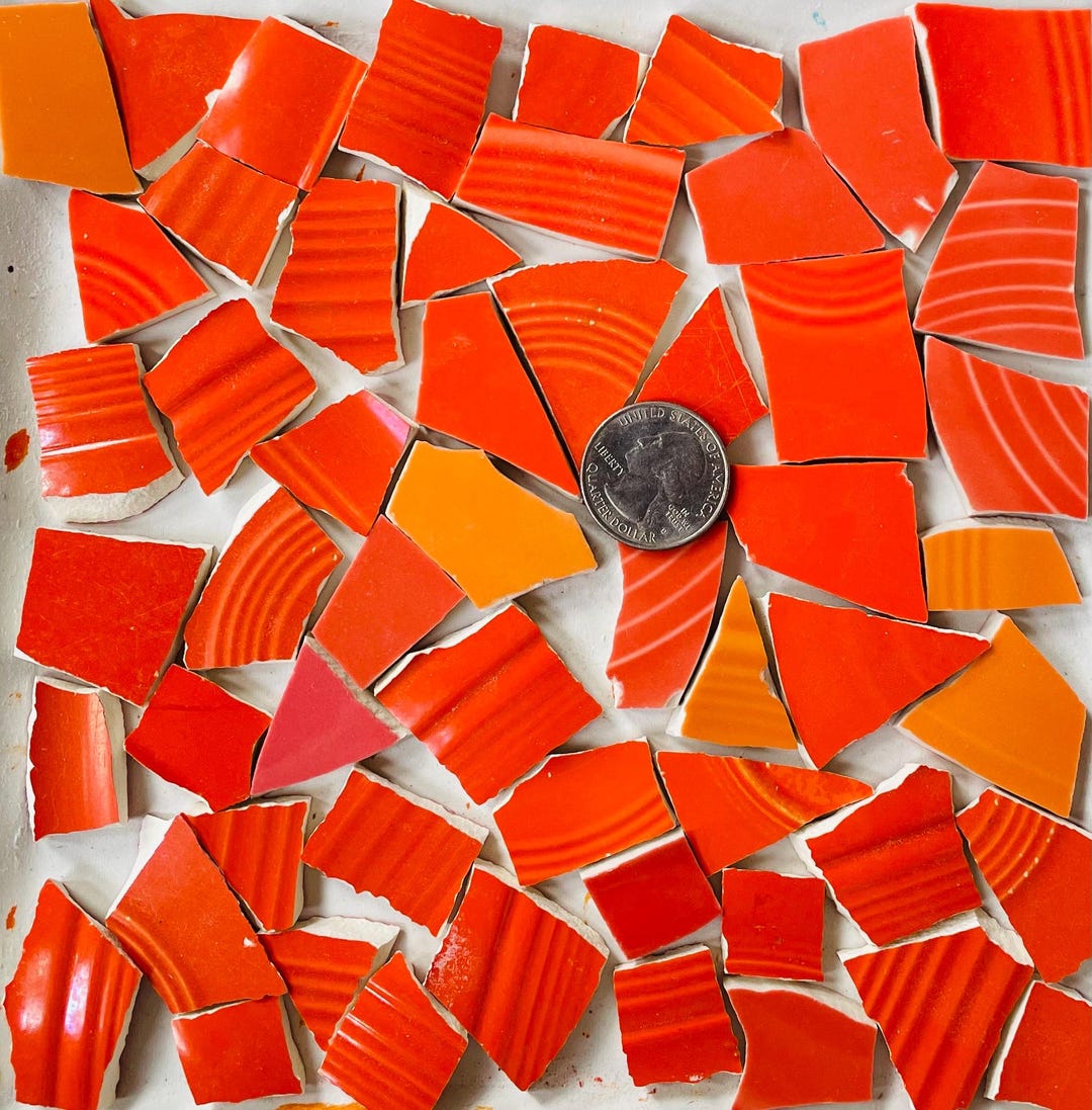 Mosaic Art and Crafts Supplies - Bright Red & Orange Broken Fiesta ...