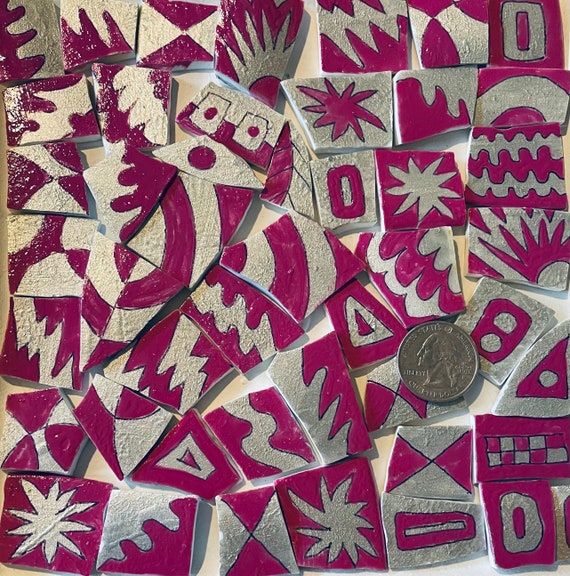 Modern Abstract Colorful Hand Painted Designs on Broken China Mosaic Tiles Craft Supplies and Tools EXACT Tiles in Photograph E102 Etsy Ireland