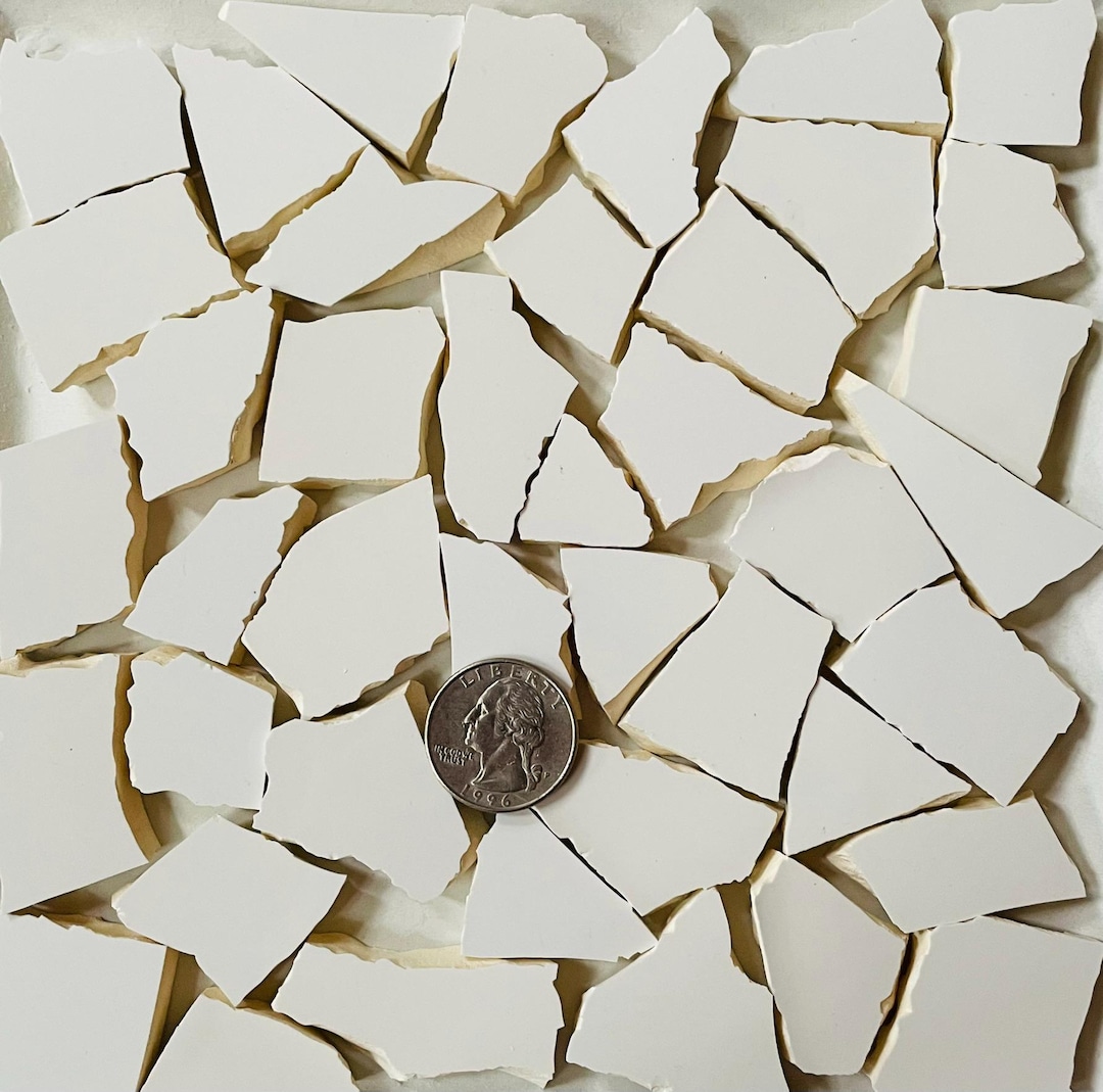 Broken China Mosaic Tile Craft Supply: White Stoneware Tiles E897 - Etsy
