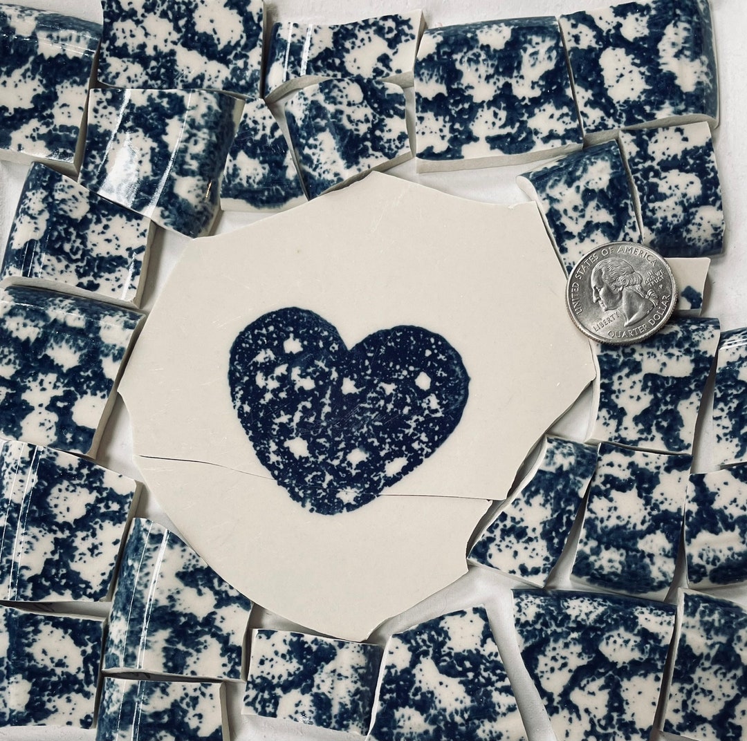 Blue Heart China Mosaic Tiles: Handmade Art & Craft Supplies E818 - Etsy