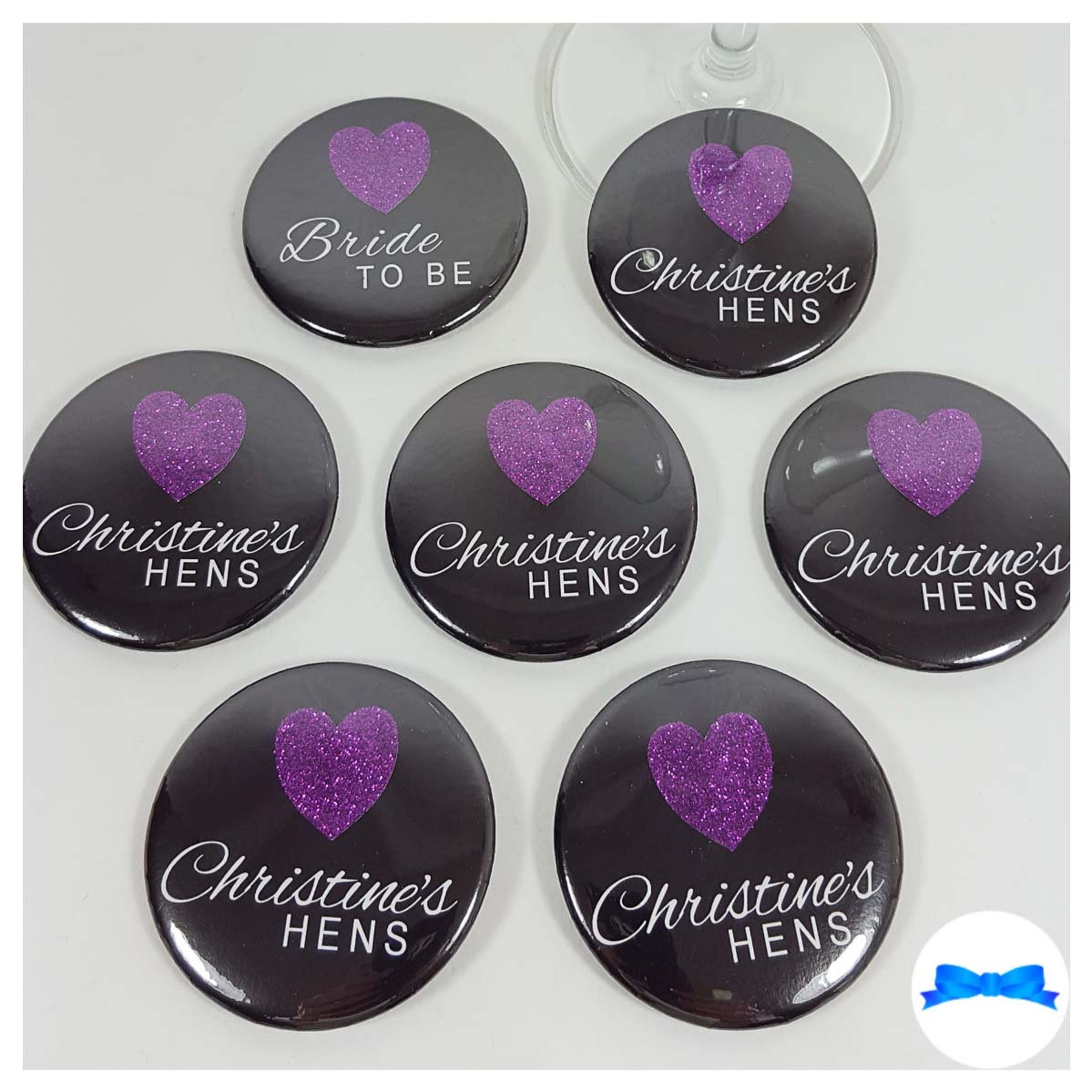 Personalised Black Hen Party Badges With Glitter Heart. Hen Party Bag ...