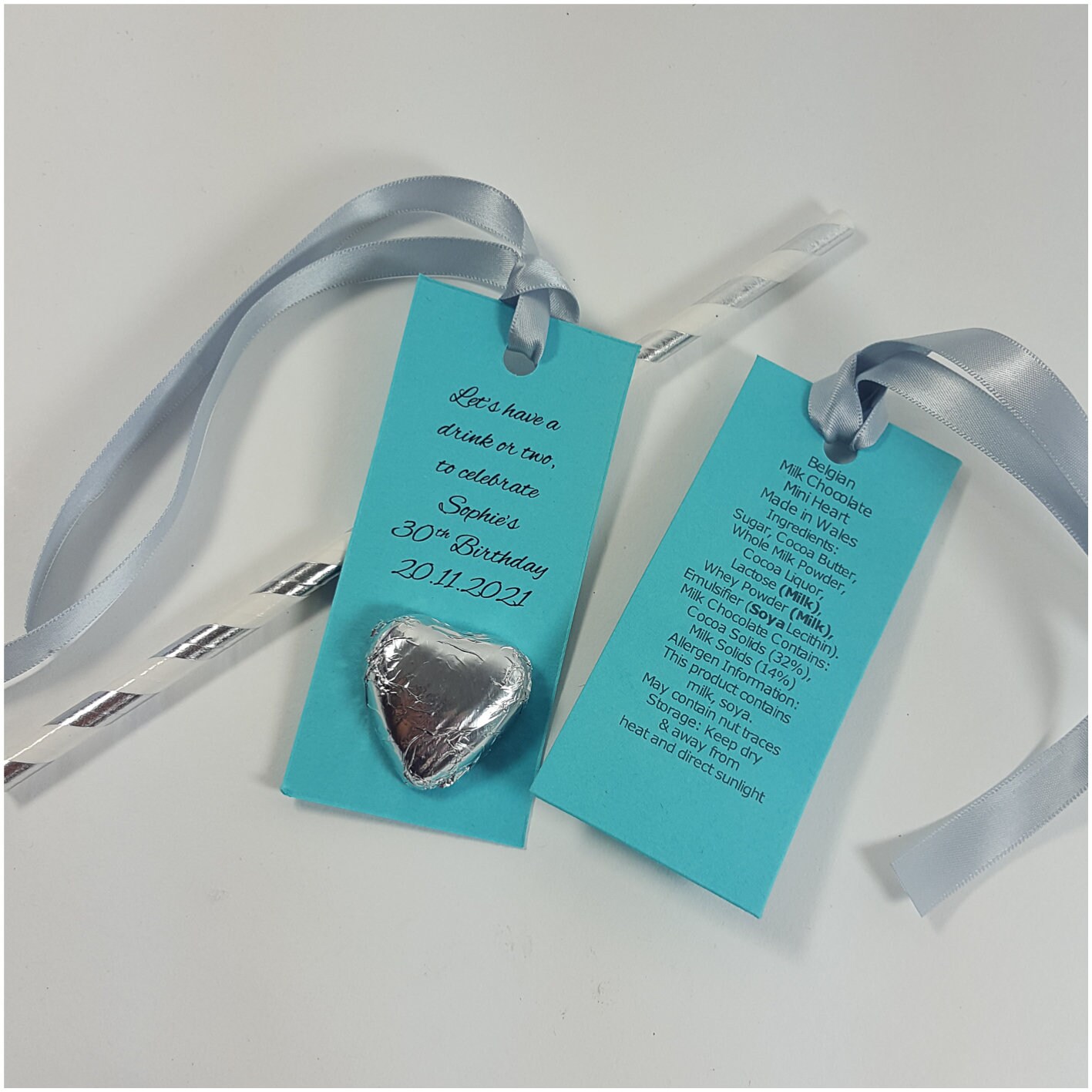 Personalised Turquoise Blue Birthday Party Favour Tags and Straws Only ...