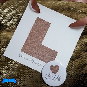 Rose Gold Hen Party Glitter L Plate and Bride to Be Badge. Rose Gold ...