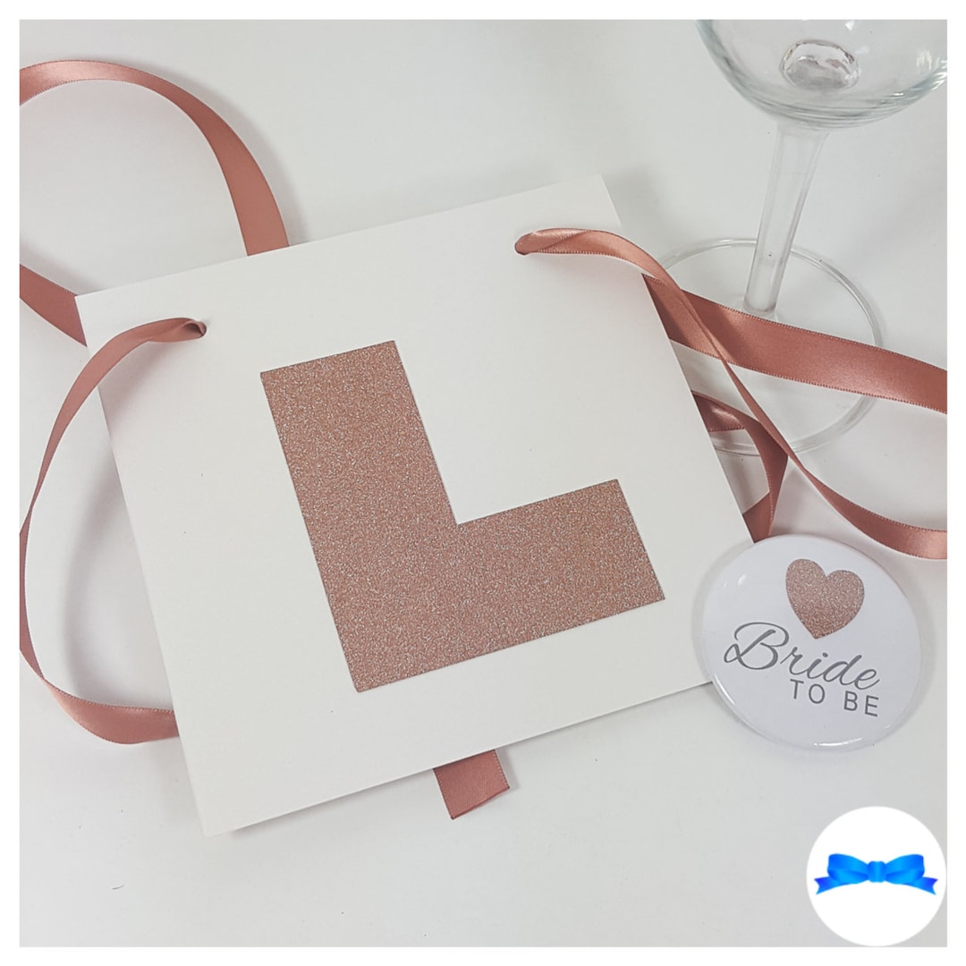 Rose Gold Hen Party Glitter L Plate and Bride to Be Badge. Rose Gold ...