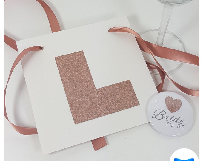 Rose Gold Hen Party Glitter L Plate and Bride to Be Badge. Rose Gold ...